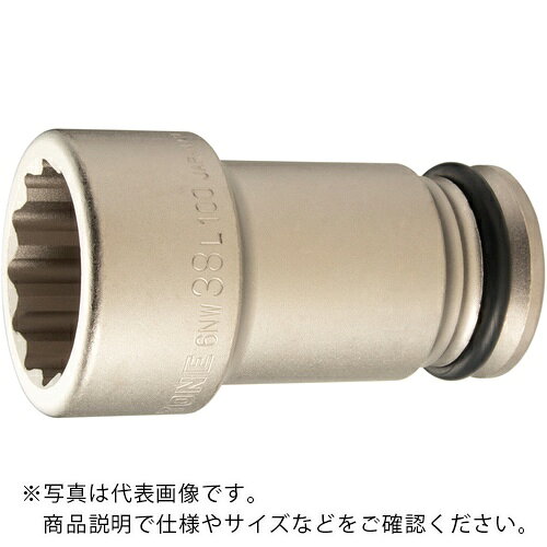 特長：外観品質と防錆力の向上を図った無電解メッキ仕様のインパクト用ロングソケットです。12角タイプです。用途：ボルト・ナットの締付け・緩め作業用。仕様：差込角(mm)：19.0対辺寸法(mm)：38全長(mm)：100対辺形状：12角適合ピ...