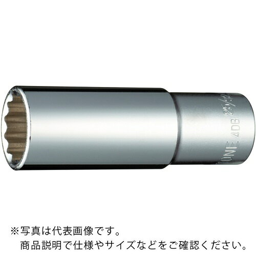 特長：ボルトが突き出したナットを回すのに最適です。深い箇所のナットにも最適です。用途：ボルト・ナットの締付け・緩め作業用。仕様：差込角(mm)：12.7全長(mm)：83対辺形状：12角対辺寸法(インチ)：25/32インチサイズ材質／仕上：...