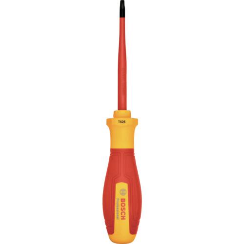 特長：VDE＆GS規格対応1000V絶縁仕様IEC60900適合スリムシャフト耐久性の高いチップ仕様ソフトグリップ用途：ネジの締め・緩め仕様：刃先：トルクス(ヘックスローブ)T25軸長(mm)：100全長(mm)：220被覆なし部軸径(mm...