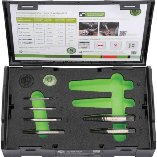 特長：細かい溝が折れ込みボルトに確実に食い込み除去します。クロームバナジウム鋼製で耐久性に優れています。ケース内には型取りフォームが入っておりツールの紛失予防になります。用途：折れ込みボルトやパイプの抜き取りに。仕様：セット入数(本)：6セ...