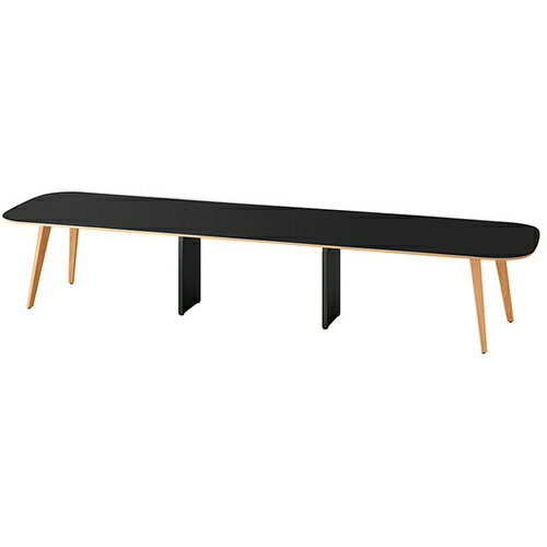 特長：無垢材の脚と天板エッジが特徴のカジュアルなデザインのテーブルです。仕様：間口(mm)：4400奥行(mm)：1200高さ(mm)：720色：ブラック天板色：ブラック天板：耐指紋性メラミン化粧板、芯材・エッジ：バーチ材、フレーム：スチー...