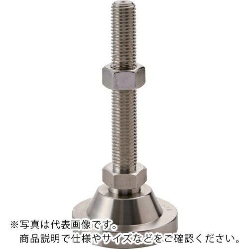 特長：本体にステンレス鋼を使用し、耐久性に優れています。用途：工作機械、産業機械などに。仕様：許容荷重(kgf)：1800ねじ寸法：M42ねじ長さ(mm)：200全高(mm)：265台座径(mm)：128首振角度(°)：5材質／仕上：ねじ部...