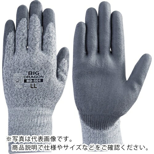 特長：PUコートで強力な滑り止めを実現しました。柔軟仕上げで作業性アップしています。用途：カッター作業に。薄鉄板・ガラス板などの取り扱い時の保護手袋に。仕様：色：グレーサイズ：M全長(cm)：23.0手のひら周り(cm)：18.5中指長さ(...