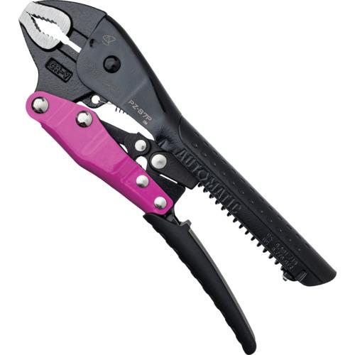 特長：「PINK&BLACK」シリーズ。オートアジャスト+イージーリリース、ネジザウルス機能付きバイスプライヤーです。オートアジャスト機能搭載で、開き幅の調整が不要です。レバー操作なく簡単、安全に解除できるイージーリリース機構を採用していま...