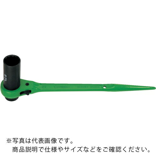 特長：正逆は切り替え爪式です。C形チャンネル・H形鋼チャンネル・アングルなどの深い凹部およびナット締め付け時にボルトが長く出る所の使用に便利です。グリーン焼き付け塗装仕上げです。安全ロープ取り付け穴を設けています。（17×19・17×21・...