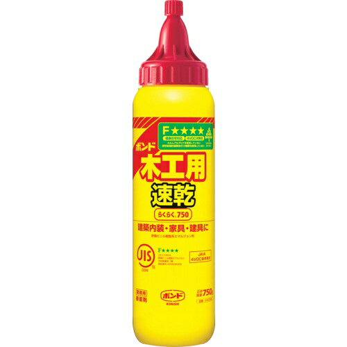 特長：ホルムアルデヒド・フタル酸系可塑剤は使用していません。乾燥後はほぼ透明になり、刃物を傷めずに切削加工ができます。JIS F☆☆☆☆規格品です。日本接着剤工業会JAIA 4VOC基準適合品です。健康住宅対応の速乾水性接着剤です。乾燥後は...