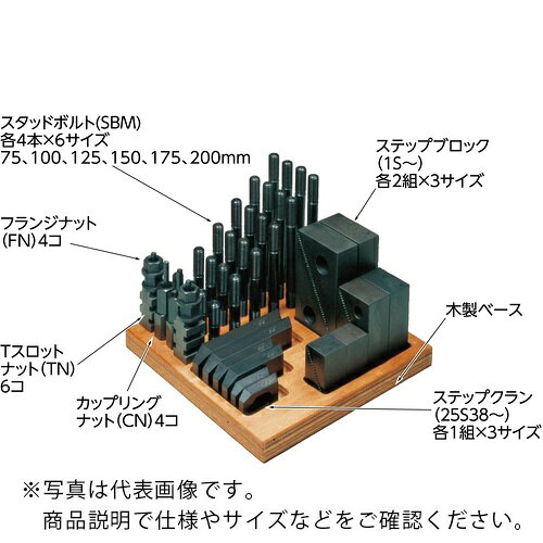 特長：加工物の取り付け時間が短縮できます。加工物の取り付けに補助材料は不要です。用途：フライス・マシニングの治工具として。仕様：適合T溝幅 (mm)：18スタッドボルト：M14Tスタット・スタッドセット：1814TSステップクランプ：25S...