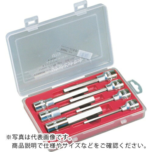 特長：錆び付いたボルトの弛緩等、大きな力の必要な作業が効率良く行えます。ISO・JIS規格を上回るよう、設計・製作されている「プロ向け」の製品です。用途：六角穴付ボルト類の締結用。仕様：差込角(mm)：12.7セット内容(mm)：5、6、8...