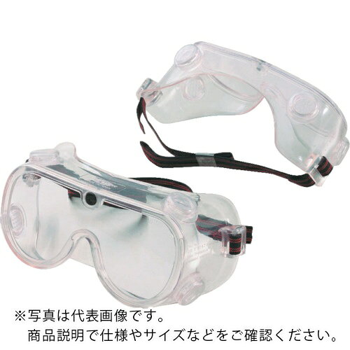 特長：ベンチレーション（4ケ所）付きタイプです。用途：粉じんや飛来物が発生する可能性のあるあらゆる作業現場等に。仕様：レンズ色：クリアバンド色：黒フレーム色：クリアレンズ厚(mm)：0.8防曇加工：○顔あたりソフト：○レンズ交換：○通気孔有...