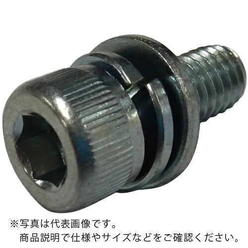 特長：六角穴付きボルトにばね座金と平座金（ISO）が組み込まれています。用途：あらかじめ座金がボルトから外れないように組み込んでいるため作業効率を上げたいときに。仕様：寸法(mm)d：4寸法(mm)L：10材質／仕上：SCM435表面処理:...