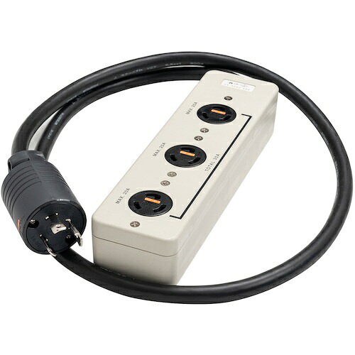 仕様：コンセント数：3幅(mm)：295.5奥行(mm)：73高さ(mm)：55定格電圧(V)：250定格電流(A)：30品名：接地2P30A引掛マルチタップL6-20 3コ口 L6-30P付 VCTケーブル3m接地2P30A 引掛マルチタ...