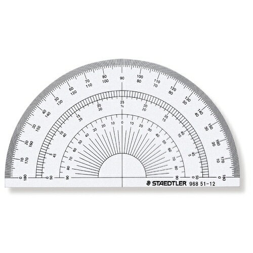 特長：対称角度目盛り付き半円分度器。仕様：測定範囲(°)：18012cm厚0.5mm材質／仕上：PET注意：取り寄せ品につき発注後のキャンセル・お客様都合での返品は不可となります。　●メーカー取寄商品について 本商品はメーカーからの取寄商品...