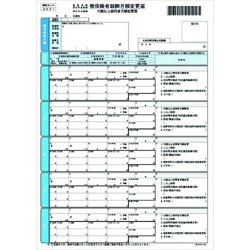 仕様：用紙サイズ(mm)：A4被保険者報酬月額変更届　●メーカー取寄商品について 本商品はメーカーからの取寄商品となります。 納期は、メーカー確認後、メールでご連絡させて頂きます。 在庫状況、生産状況によっては、かなり納期がかかる場合もござ...