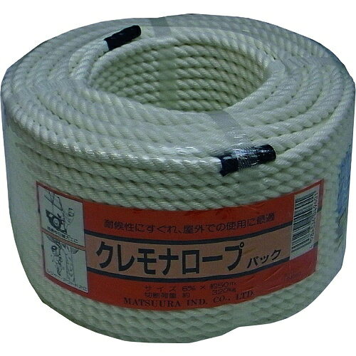 特長：ロープの代表的素材で信頼度と認知度があります。用途：トラック荷締めや荷役作業・作業補助ロープに。仕様：色：白線径(mm)：6長さ(m)：50カラー：白径(mm)：6切断荷重(kN)：約3.33(約340kgf)ロープ仕様1：3打ち(3...