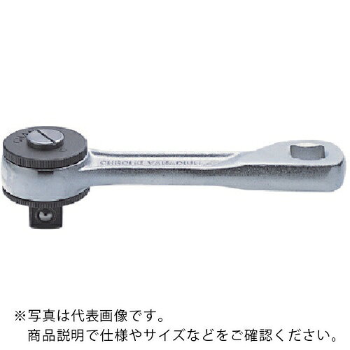 特長：狭い場所での作業とスピーディーな作業が可能です。差込角9.5mmです。用途：ボルトやナットの締付に仕様：全長(mm)：117差込角(mm)：9.5歯数72歯で5°材質／仕上：Cr-V注意：必ずボルト・ナットの二面幅に合ったサイズをご使...
