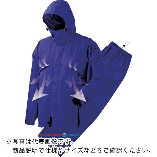 特長：透湿素材を使用した高性能のレインスーツです。脇・背中のベンチレーションのため、着心地は快適です。用途：雨天時の作業に。雨天時のスポーツ、アウトドア、通勤通学、ワーキングなどあらゆる場面に。仕様：色：ブルーサイズ：3L身長(cm)：18...