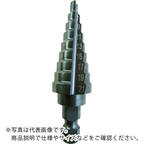 特長：黒染め表面処理で刃物のサビを防止しています。先端シンニング付のため軽い食い付きで、ポイントずれがありません。用途：被削材:鉄板・銅板（2mmまで）、アルミ板・木材・樹脂（3〜4mmまで）ステンレス板（1mmまで）。仕様：段幅(mm)：...