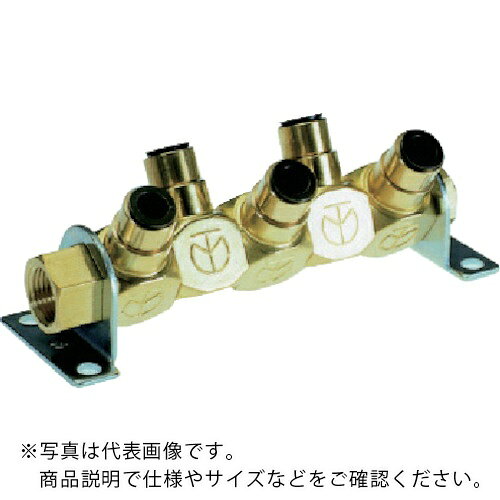特長：一箇所の配管口より複数の配管口が取り出せます。取り出し口は方向を自由に変える事が出来、固定も出来ます。取り出し口にタッチコネクターフジを内蔵しています。用途：各種エア配管に。回路分岐に。仕様：ネジサイズRc3/8適用チューブ(mm)：...