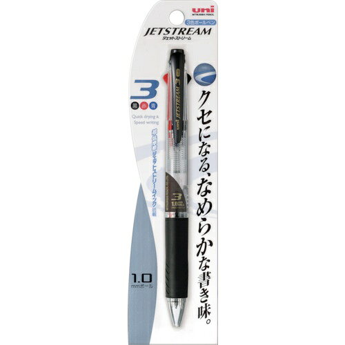 特長：クセになる、なめらかな書き味。3色ボールペン（黒+赤+青）です。用途：事務用、書類の記載用に。仕様：芯径(mm)：1キャップ式/ノック式：ノック式190.0*50.0*20.0mm油性1.0mmノック式インク色黒、赤、青軸色透明黒材質...