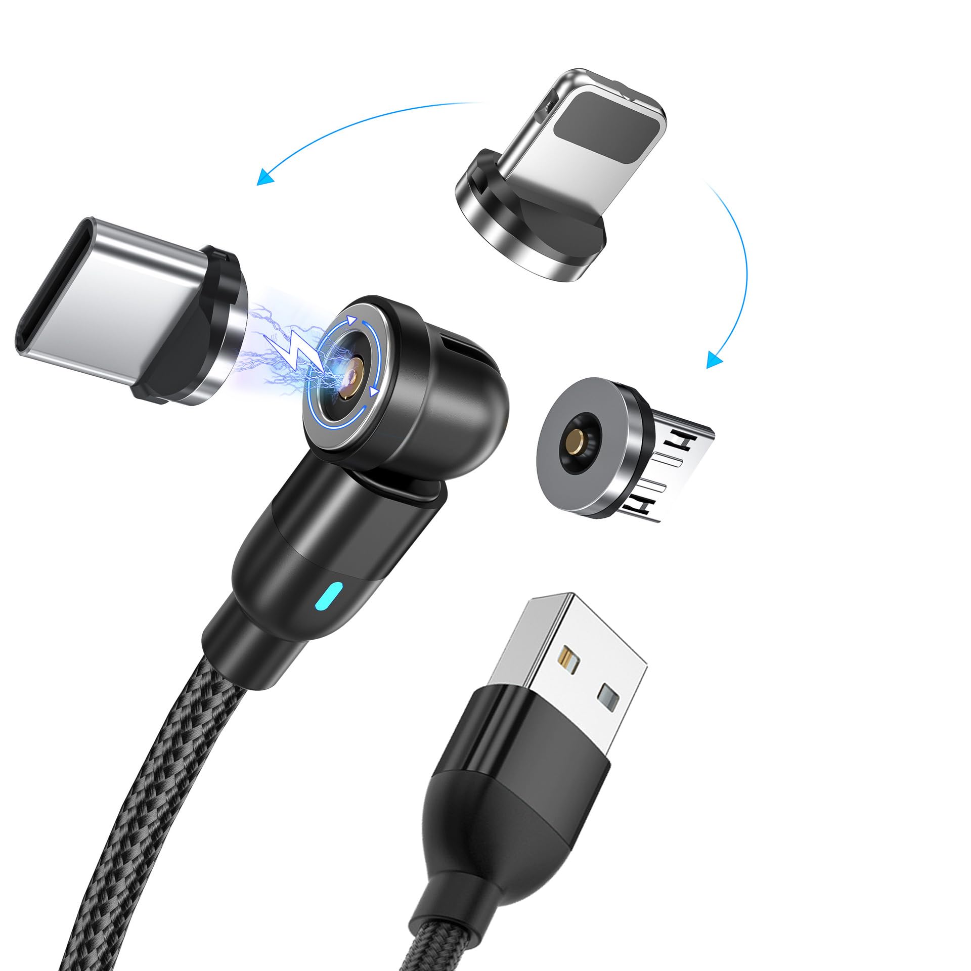 ⚡ マグネット充電ケーブル - ワンタッチ充電で自動吸着、3 in 1 LEDライトマグネット式携帯電話充電ケーブルは、すべてのニーズを満たし、ほとんどのデバイス（マイクロUSB /タイプC / iProduct）と互換性があり、あなたのほ...