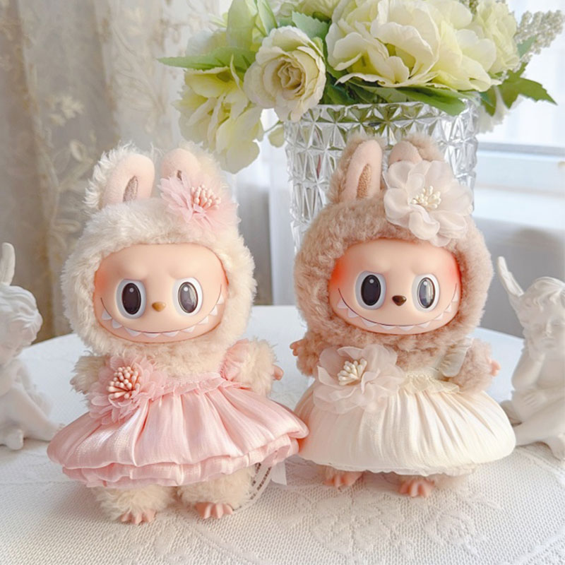 ラブブ服 LABUBU服 らぶぶ服 ドレス ワンピース ピンク 白 女の子 ぬいぐるみ着 17cm ぬい服 ラブブ 着せ替え服 ヘッドドレス 春 推し活やぬい撮りに大活躍！小物付きで可愛さ倍増のラブブ専用2点セット♪ 【LABUBU専用のコ...