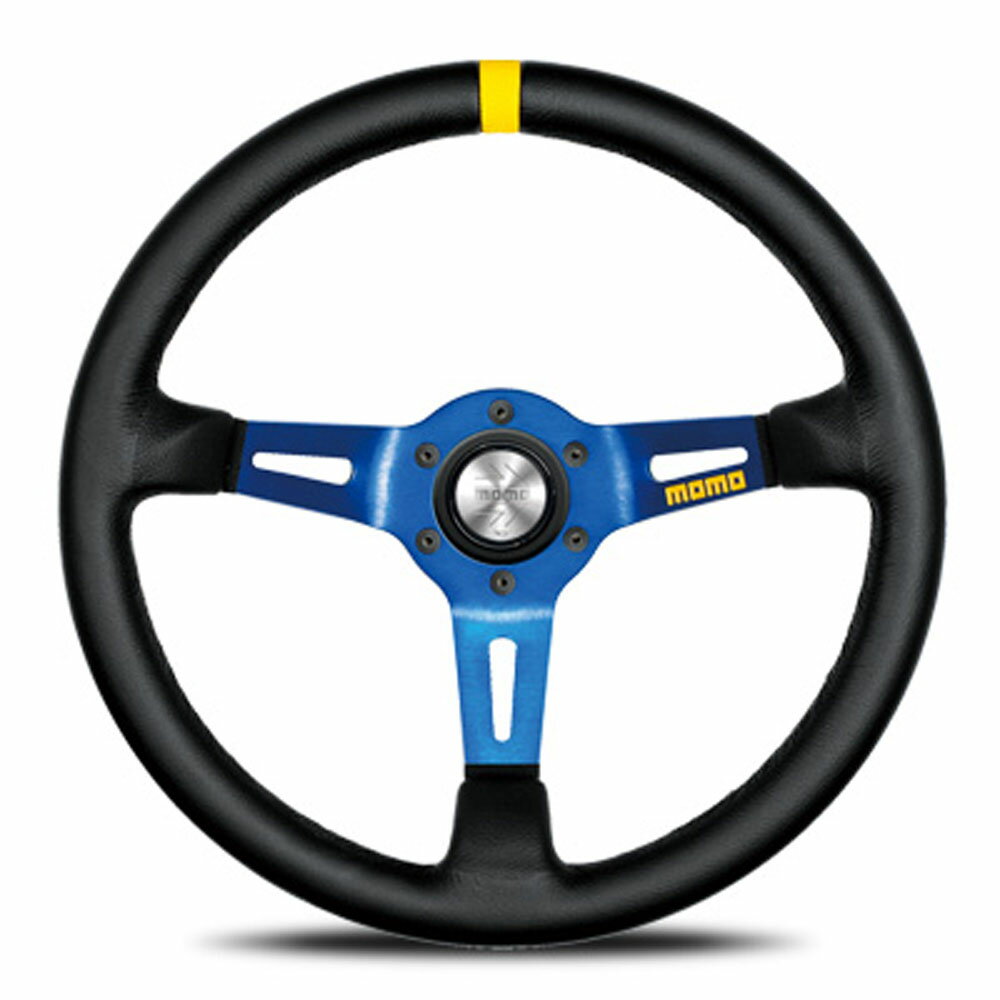 商品名：ULTRA SERIES MOMO STEERING WHEEL MOD.08 LEATHER/BLUE SPOKE モモ ステアリング・ホイール モデル08 レザー/ブルースポークサイズ（外径）：350mmサイズ（Dish / グ...
