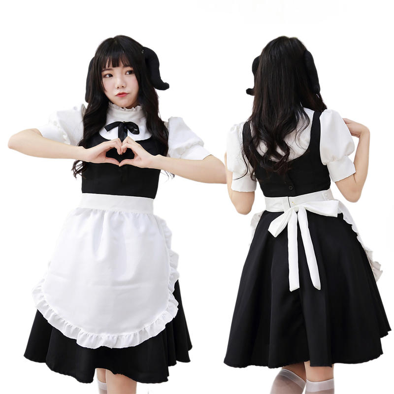 内容 髪飾り 首リボン 半袖シャツ ワンピース エプロン バックリボン 素材 ポリエステル・コットン・その他 サイズ ■サイズ：Mサイズ 平置き実寸（約cm） ■シャツ：丈51、肩幅32 　バスト82、バックファスナー仕様 ■黒いワンピース...