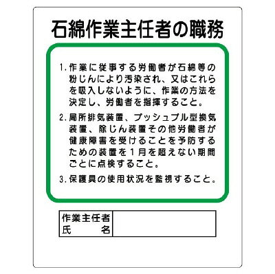 サイズ 500×400×1mm厚 材質 エコユニボード（穴4） 　 ※第33条　喫煙等の禁止 石綿等を取り扱う作業場では作業員の安全のために 喫煙や飲食を禁止していることを表示することを義務づけています。 特長 石綿障害予防規則に対応した掲...
