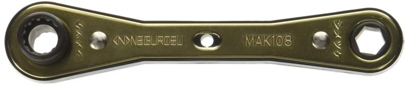 ネグロス ラチェットメガネレンチ MAK108コード番号:42009-00入数:1個適合サイズ(対辺距離):8、10重量:90g最大締付トルク:19.61N.m(200kgf.cm)/サイズ8、10