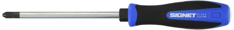 SIGNET(シグネット) (+)#3X150 ソフトグリップドライバー 51493サイズ:#3軸長(mm):150全長(mm):270疲労感が少なく、握りやすいエルゴノミックハンドルブレード根元に六角部がありレンチをかけて回す事ができます。
