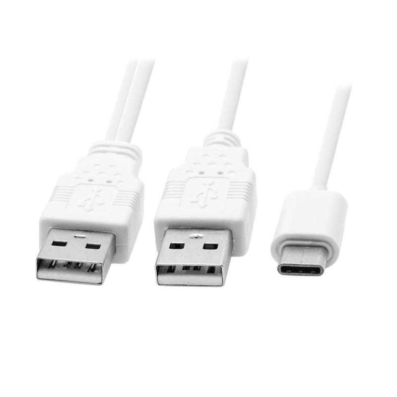 USB 3.1 Type C USB-C - デュアルA オス 補助電源 データ Yケーブル 携帯電話 &amp; HDD用長さ: 60cm。1つのUSBポートではUSB-Cデバイスに十分な電力を得られない？USB 3.1 Type C U...