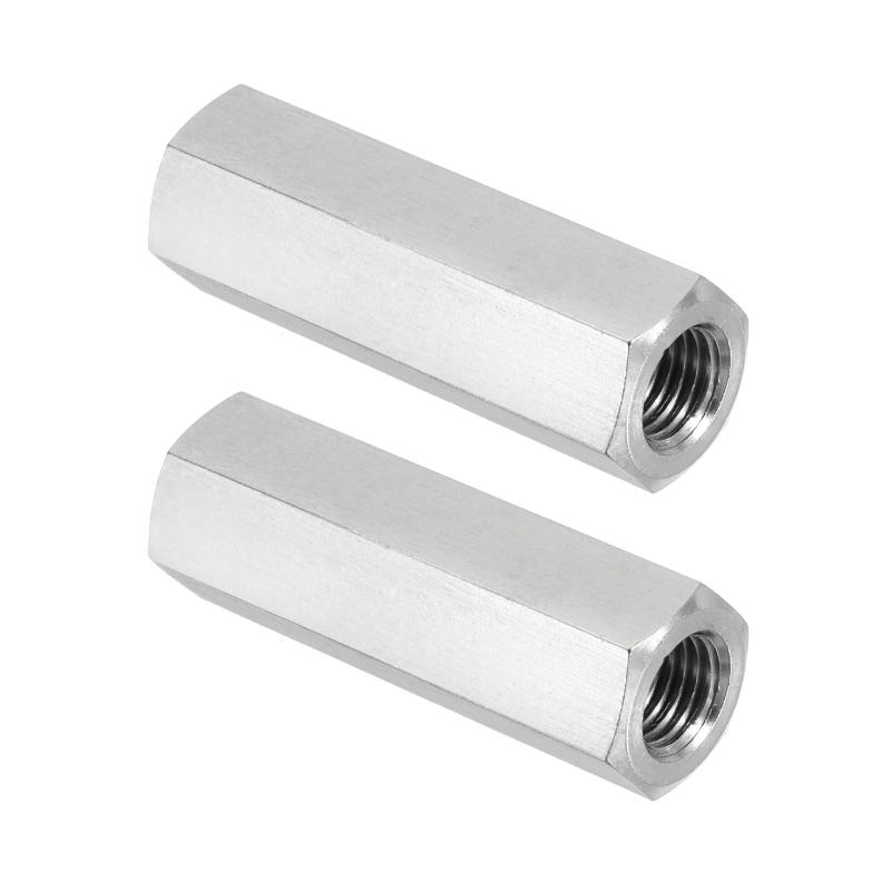 M10x1.25ピッチ304ステンレス鋼六角結合ナット2個50mm / 1.97"長さ全ねじロッド結合ナットスタッディングコネクタファスナーシルバートーン仕様: 素材: 304ステンレス鋼; カラー: シルバートーン; 女性ねじサ...