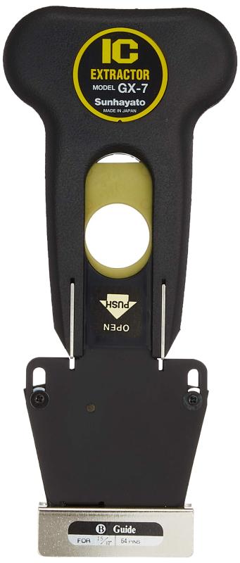 サンハヤト IC引抜冶具 GX-7 ブラックRoHS指令（10物質）：対応対応ピン数：24～64付属品（セットの内容）：0.6インチ幅IC用Aガイド×1、0.75インチ幅IC用Bガイド×1対応商品：IC幅：0.6/0.75インチ引抜力：10kgf