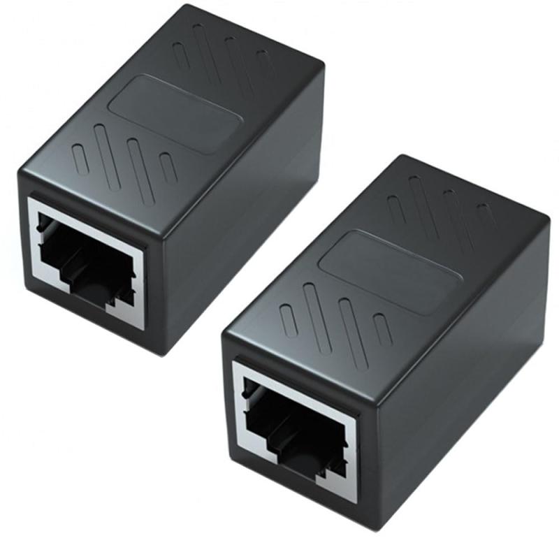 RJ45 LANケーブル用中継コネクタ 2個入り 延長 アダプタ メス-メス 8P8C 100ギガビット 伝送対応 金メッキ接点 ネットワークケーブル Cat7/Cat6/Cat5e/Cat5用のネットワーク端子（ブラック）セット内容:RJ...