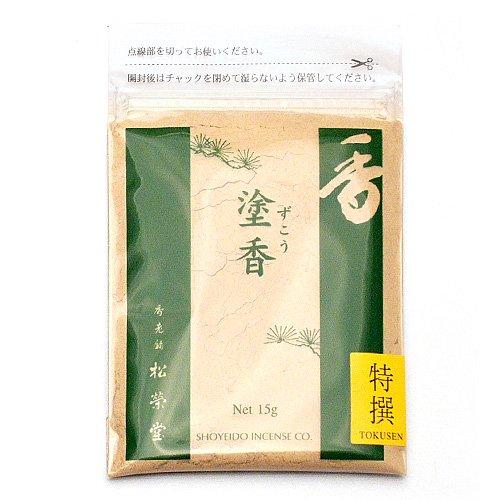 塗香 特撰(松栄堂)(15g)心身を清める塗香・寺院仏具内容量：小袋 15g塗香は自らの心身を清めるために使用します。ごく微量を手に取り、手やからだに塗るようにして使用してください。体温で温めることで香りが立ち上がります。