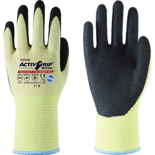 トワロン 耐切創手袋 ActiveGrip ATA534 S 534-S色：イエロー/ブラックサイズ：S厚さ(mm)：約2.0ゲージ数：13リストカラー：ブルー●全長(cm)：24.0●手のひら周り(cm)：17.0●中指長さ(cm)：7....