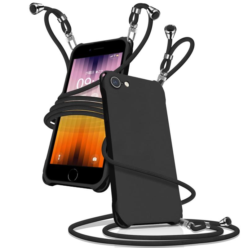 Muci 用の iPhone SE 第3世代 第2世代 ケース ショルダー シリコン アイフォン7/8/se2/se3 カバー 耐衝撃 肩掛け 斜めかけ 縄掛けケース 紐付き 長さ調整可能 取り外し可能 傷付き防止 マット質感【抜群のグリッ...