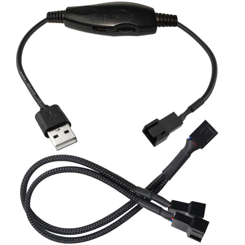 Kiligen 12V 電圧ステップアップ USB から 3 ピンおよび 4 ピン PC ファン スリーブ電源アダプタ ケーブル+スプリッタ ケーブル 1 から 2、スイッチおよび速度レギュレータ付き中間部分の制御モジュラーは5〜12Vの電...