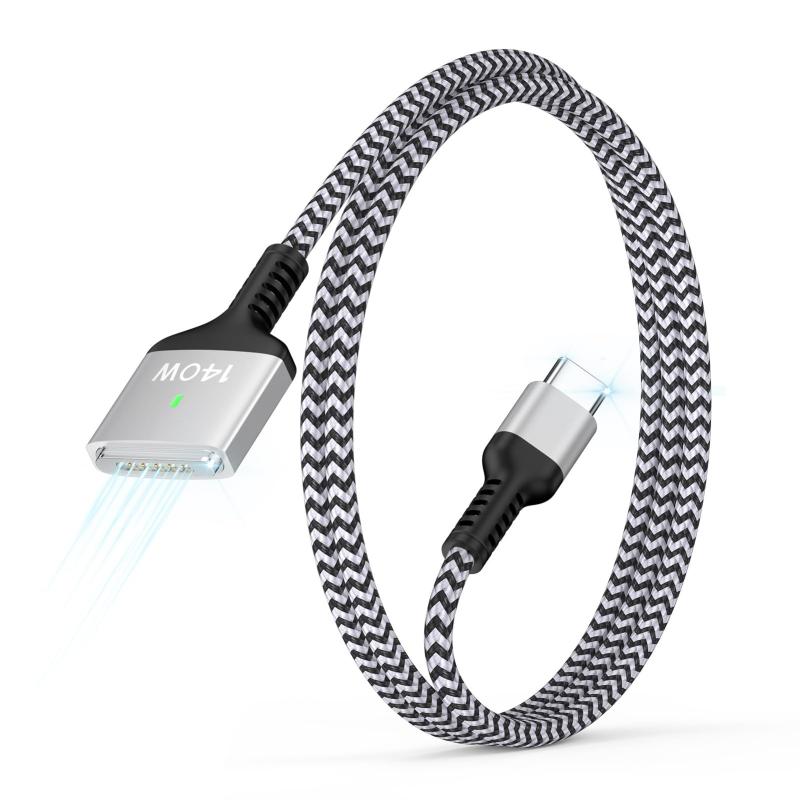 140W Macbook Air充電ケーブル 0.9M 高速充電PD3.1対応 Macbook Pro 充電器 USB-C to Mag-Safe 3 磁気充電ケーブル 高耐久ナイロン 強力な磁気 Macbook air(13”/15”、M...