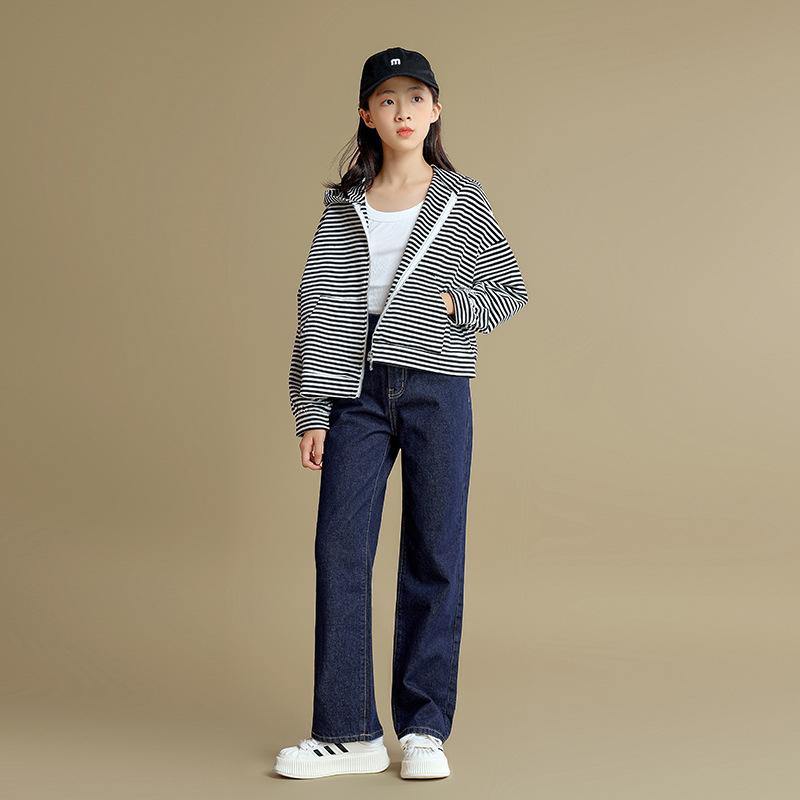 ・スタイル: 韓国版・素材: デニム・安全等級: B類・パンツ丈: ロング・主素材: 綿100%・対象: 女の子・対象年齢: 中高学年（8歳以上、140cm以上）・シーズン: 冬、春、秋・種類: ジーンズ・開裆: 無・生地加工: 酵素洗い・...