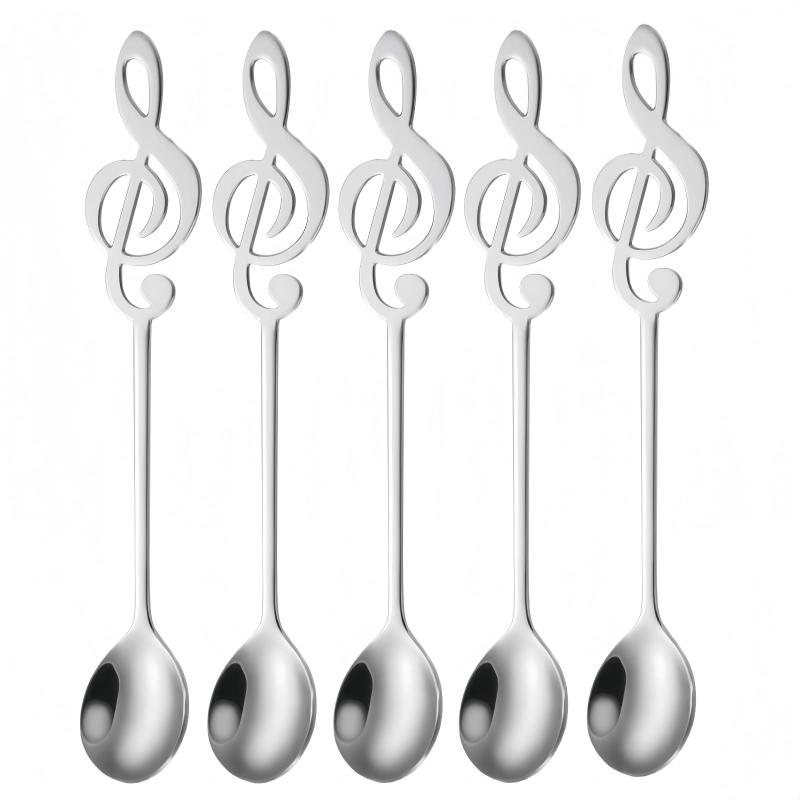 RuiChy コーヒースプーン 音符 5本セット ティースプーン 攪拌スプーン【製品仕様】☛コーヒースプーン5本セット（シルバー）サイズ：長さ16cm、幅2.7cm。【優れた素材】☛ このティースプーンは高品質なステンレス製で、耐久性に優れ...