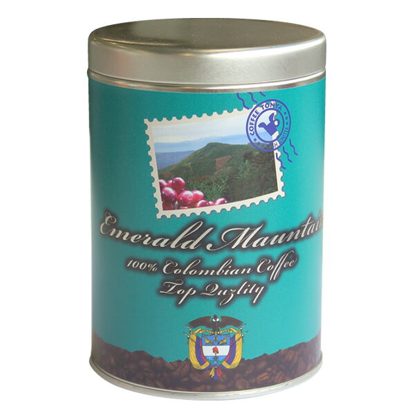 珈琲問屋 オリジナル缶キャニスター エメラルドマウンテンのデザインがされた缶キャニスターです。シッカリとした密閉度が売りです！当店の焙煎したて珈琲は、是非この缶で保存を！缶サイズ：直径95mm×高さ138mm（コーヒー豆で約290g入ります...
