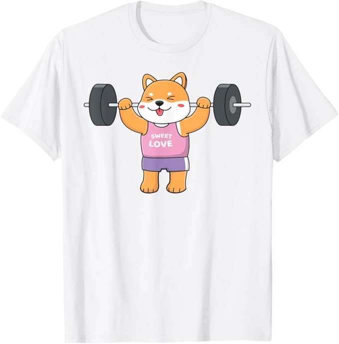犬 筋トレ 柴犬 イヌ 文字入り メンズ おもしろ 面白い 服 おもしろグッズ 文字 Tシャツ 男女兼用 Tシャツ メンズ 半袖 半袖Tシャツ 春服 夏 （背面印刷可?備考必須） バーベルを上げるシバイヌが描かれた面白Tシャツです。スポーツ...