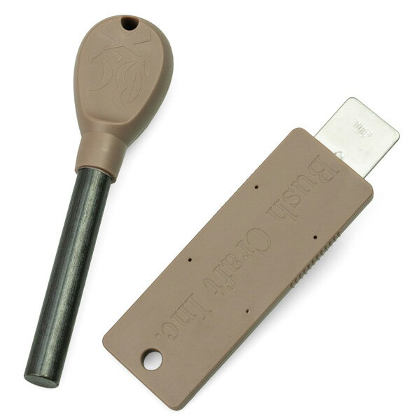 ファイヤースチール本体の丸型ハンドルや大型化されたストライカーは握りやすく、力を込めてストローク出来るので、より確実に火花を飛ばすことが可能です。さらに樹脂で成型されたスリーブ機構でファイヤースチール本体とロッドを一体にして携行することが可...