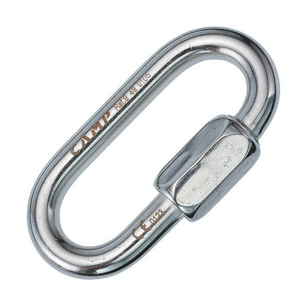 高強度のオーバル型ステンレス製クイックリンクです。17mmのレンチが必要です。高さ：89 mm幅：47 mmゲート幅：12 mm重量：145 gメジャーアクシス：55 kNマイナーアクシス：10 kN規格：CE EN12275/Q、EN36...