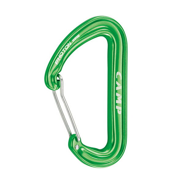 Photonのボディにワイヤーゲート仕様でさらに軽量化されたカラビナ。ポピュラーなカムカラ—と組み合わせできる8色展開。高さ：100mm幅：62mmゲート幅：26mm重量：約30gクローズドゲート：22kNオープンゲート：9KNマイナーアク...