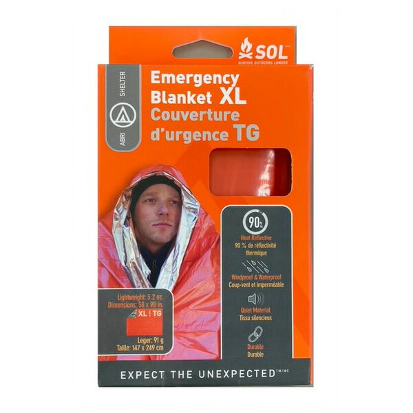 2人用サイズの大型ブランケットです。ポリエチレン素材に高純度のアルミ蒸着加工を施し、アルミ面は体が放射する体熱の90%を反射します。使うときは簡単に広げられ、音も静か。また引き裂き強度が強く、すぐに破けるということもありません。外側のオレン...