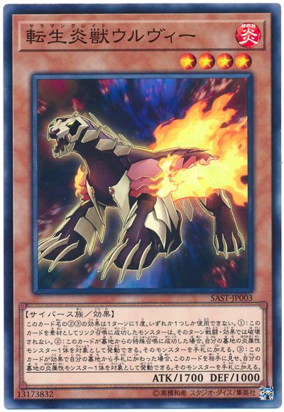 商品説明 収録パック SAVAGE STRIKE(SAST) 言語 日本語 型番 SAST-JP003 レアリティ ノーマル 属性 炎 種別 効果モンスター 星 4 種族 サイバース パスワード - 攻撃力 1700 守備力 1000 説明...