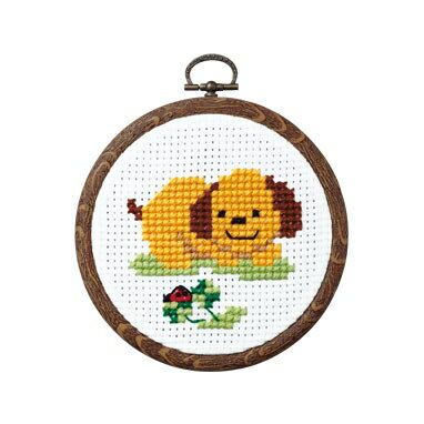●キット内容：25番刺繍糸、刺しゅう布(No.3000布、ジャバクロス中目・オフホワイト)、ししゅう針(クロス針)、おしゃれフープ(P-112木目)、カラー図案付説明書。●難易度：E(初級者向け)●出来上がりサイズ：額内径10.5cm●オリ...