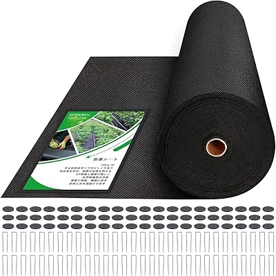 防草シート 厚手 2x50m 耐用年数5 雑草対策防止 高透水 高耐久 高密度 不織布 UV耐候剤配合 固定ピン100本と黒丸100枚付き 工事用 園芸用 家庭菜園 人工芝下 駐車場 ロールタイプ 黒ブランド色黒モデル防草シート商品説明【商...